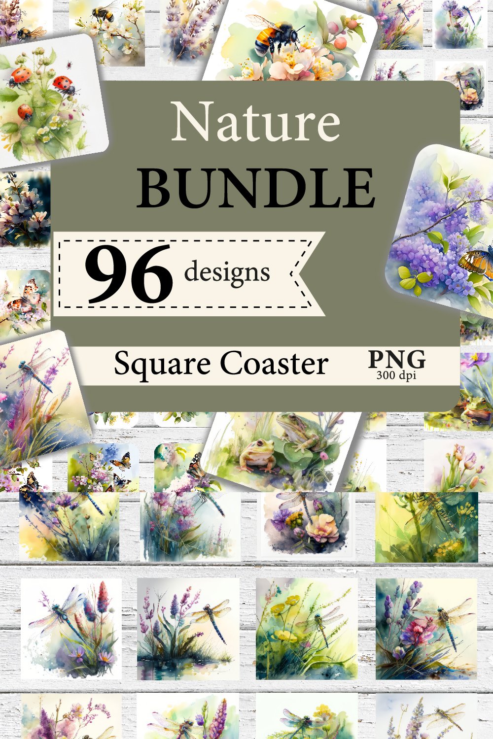 Nature Coaster Sublimation Bundle PNG. Watercolor (3025493)