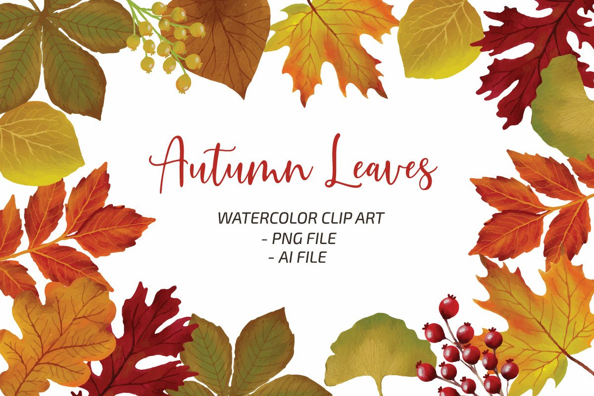 Autumn Leaves Watercolor ClipArt PNG Set