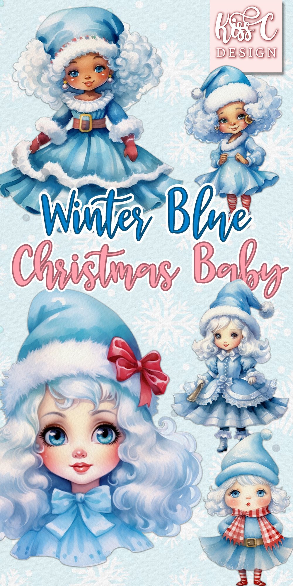Winter Blue Christmas Baby Sublimation Design Bundle PNG