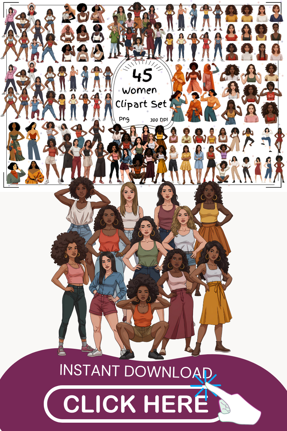 45 Empowered Women Clipart Set – High-Quality Illustrations