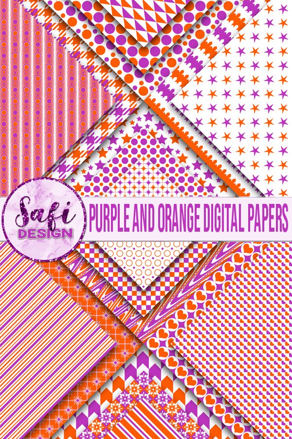 Digital Paper Backgrounds - Purple and Orange Patterns