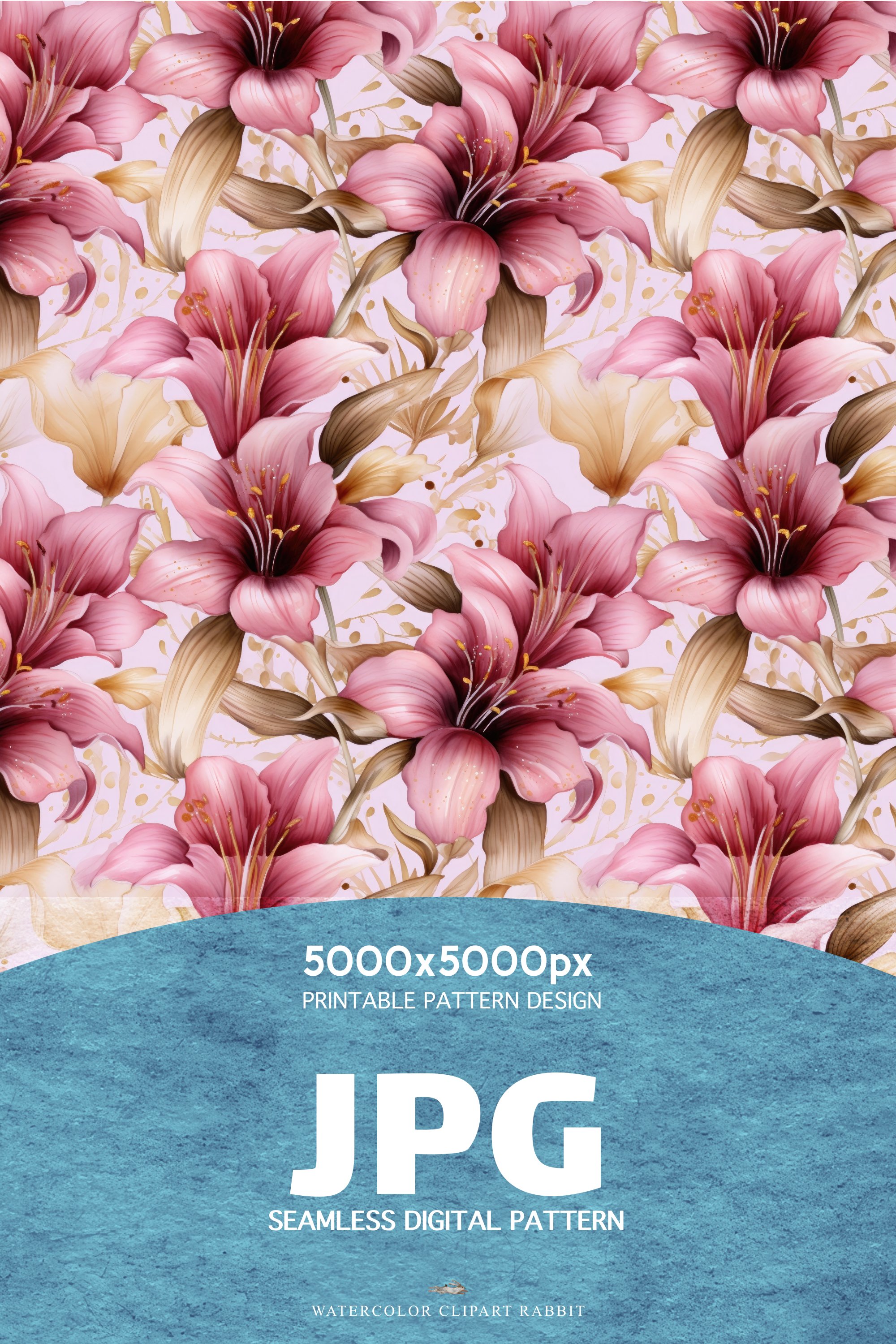 Lily Flowers Pattern Seamless Digital Paper JPG Background