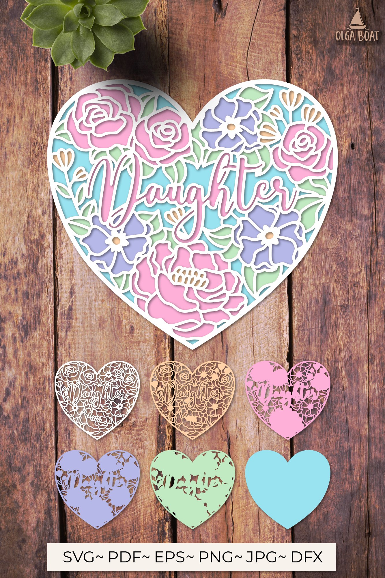3D Daughter Flower Heart svg| Daughter birthday card