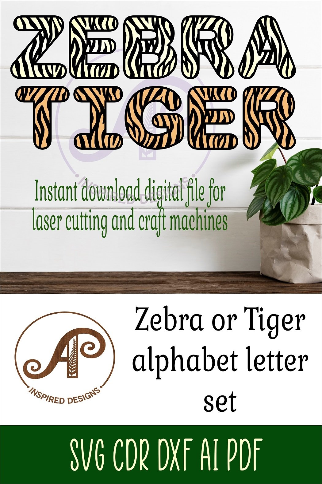 Zebra or Tiger print letters alphabet set. 26 layered letter