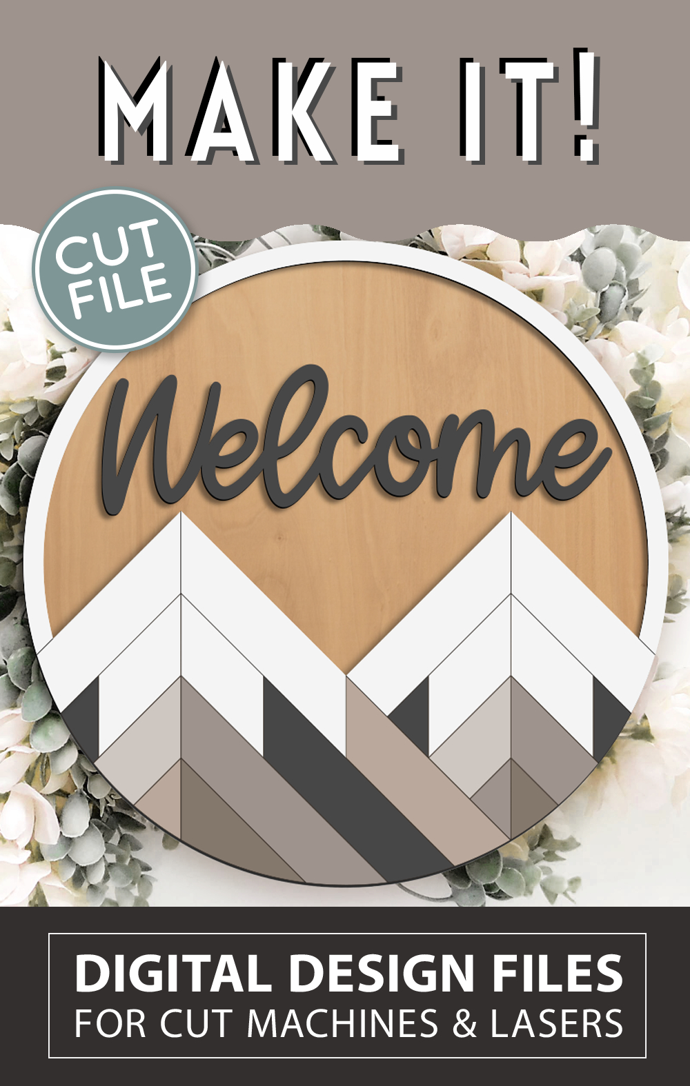 Welcome Geometric Rustic Mountain Sign - SVG Laser Cut File