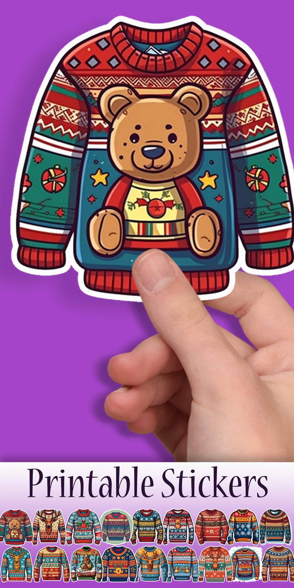 Ugly Christmas Sweater Digital Stickers - Print and Cut