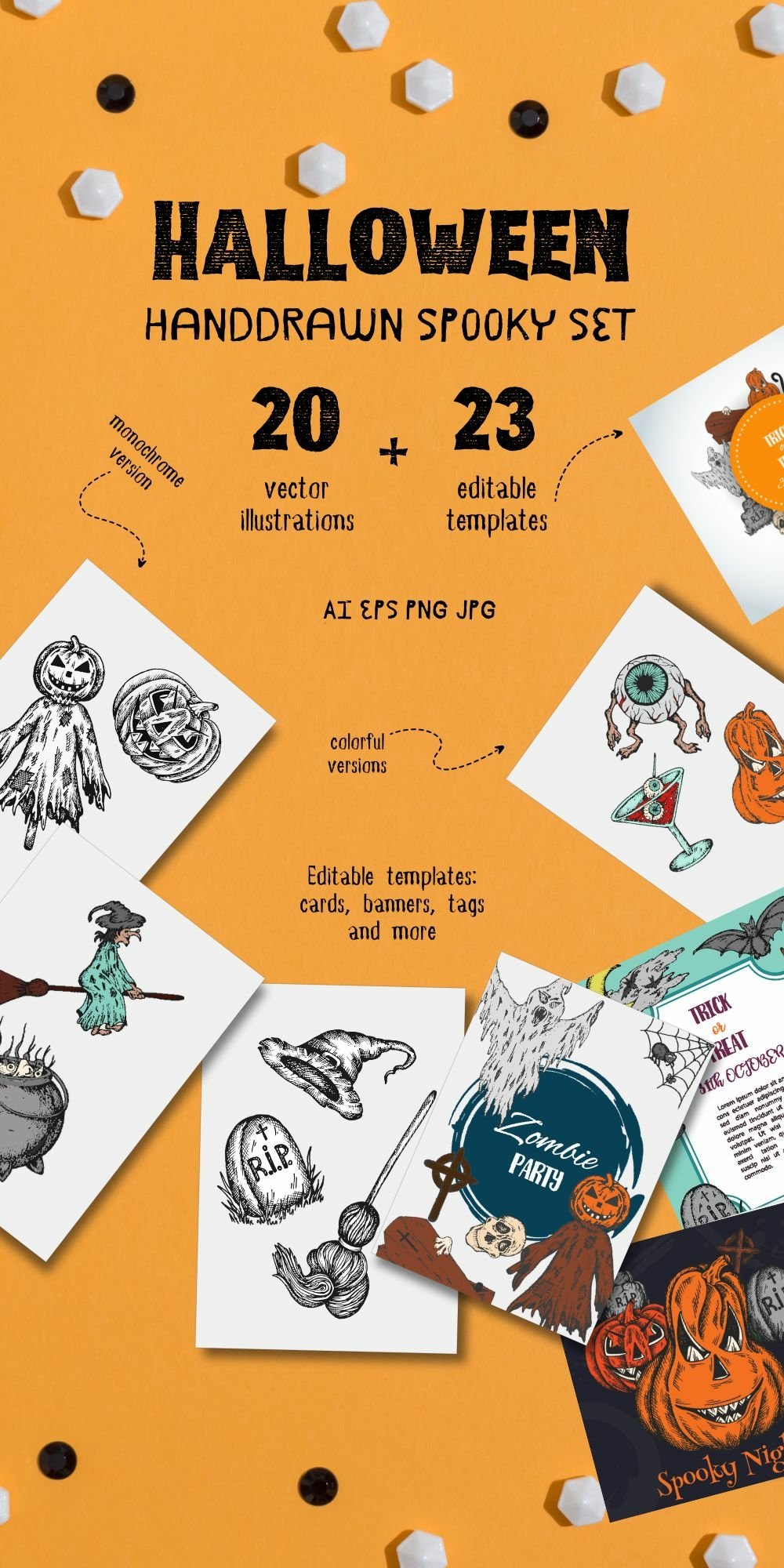 Halloween hand drawn big vector set