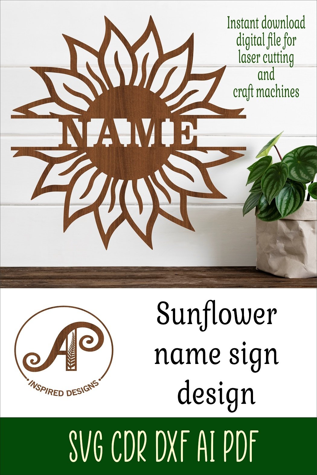 Sunflower Name sign svg laser cut template bundle