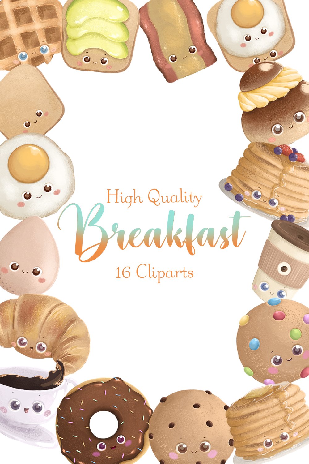 Kawaii Breakfast Cliparts - 16 High Quality Comfort Food PNG