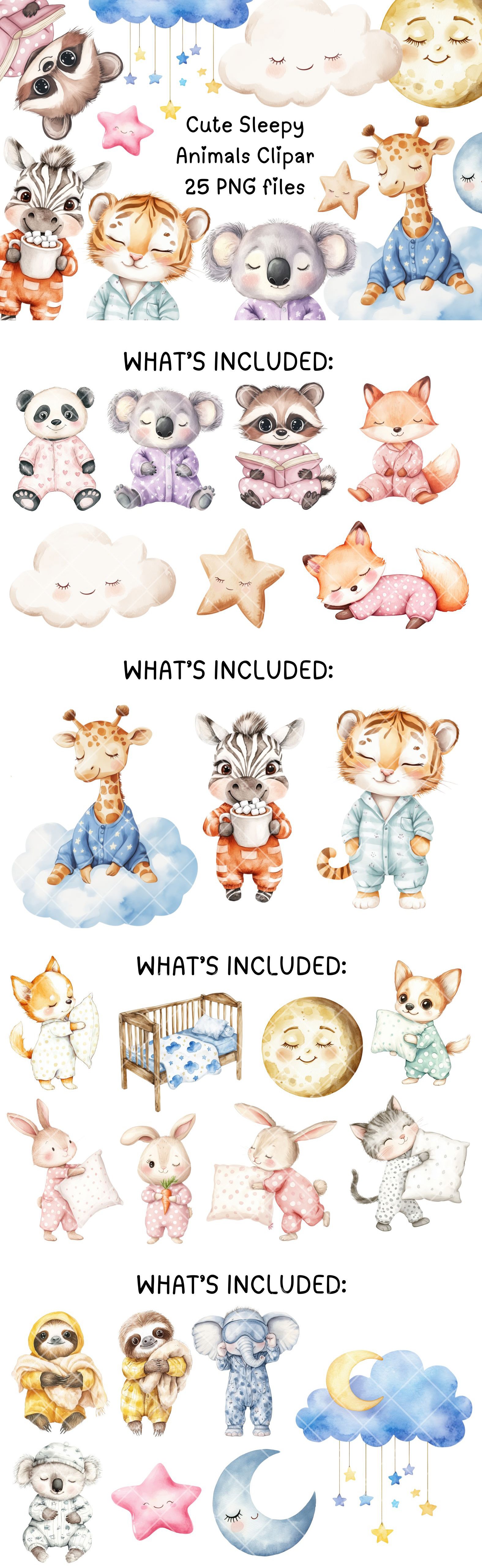 Cute Sleepy Animals Clipart Bundle