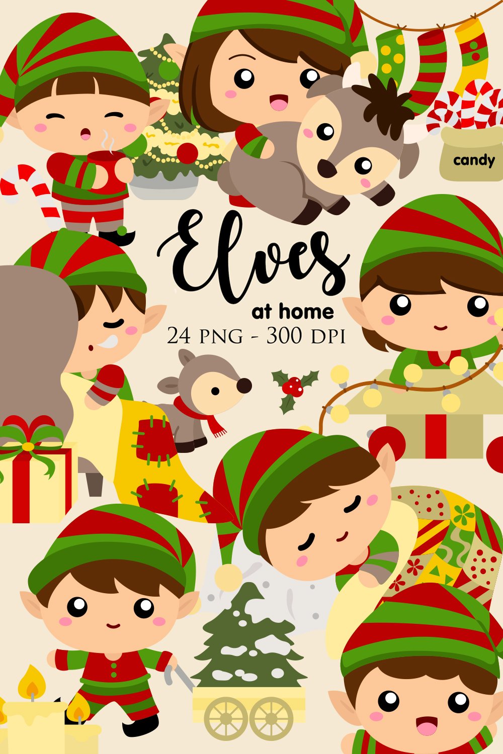Christmas Elf Colorful Winter Holiday Vector Clipart