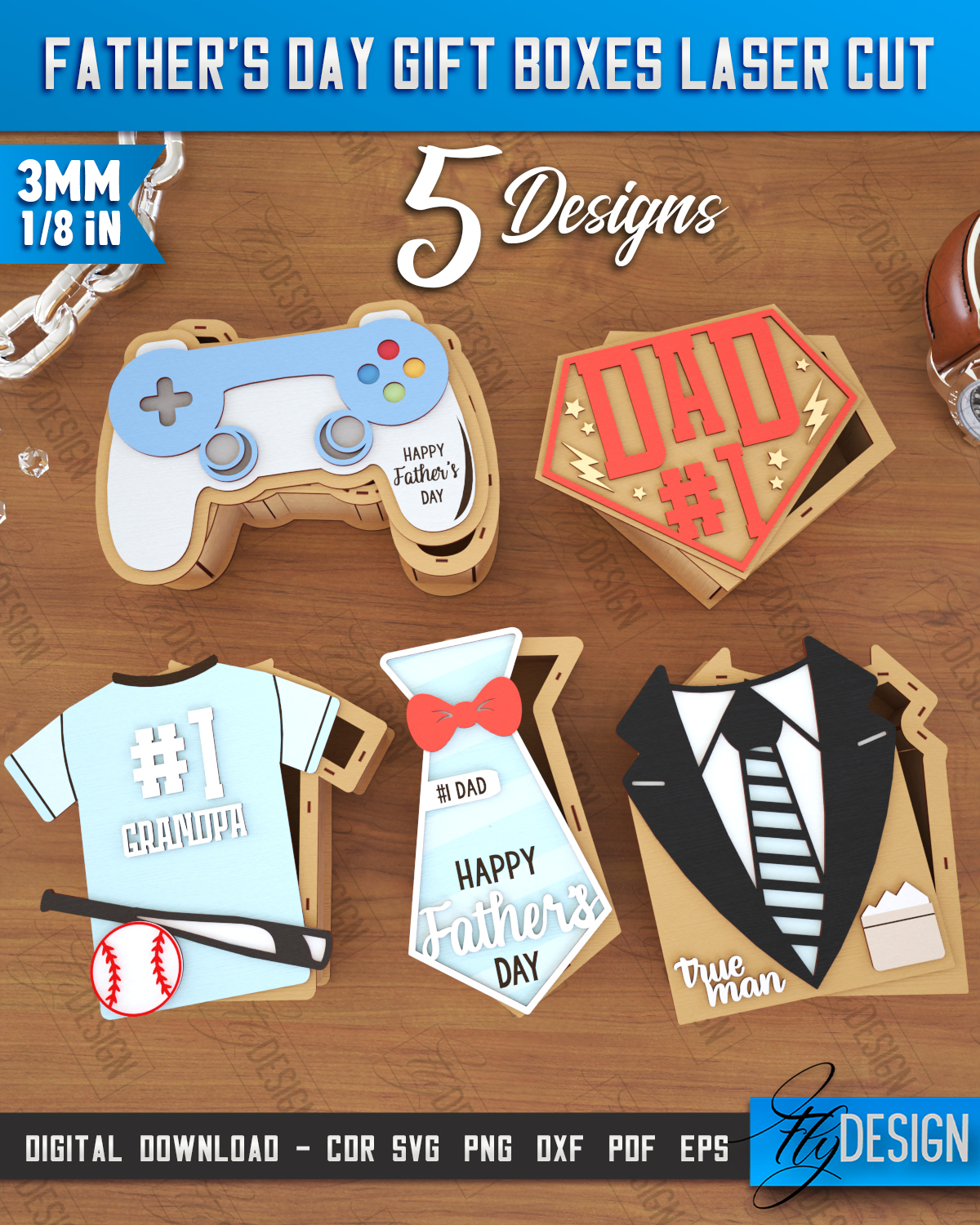 Father's Day Gift Boxes Laser Cut Bundle, 3D Wooden Box SVG