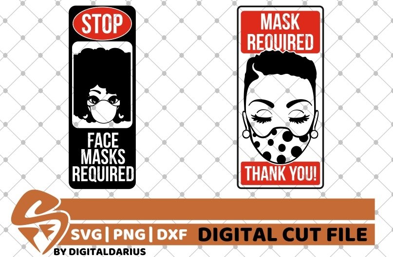 2x Face Masks Required Bundle svg, Black Girl, Polka Dot svg