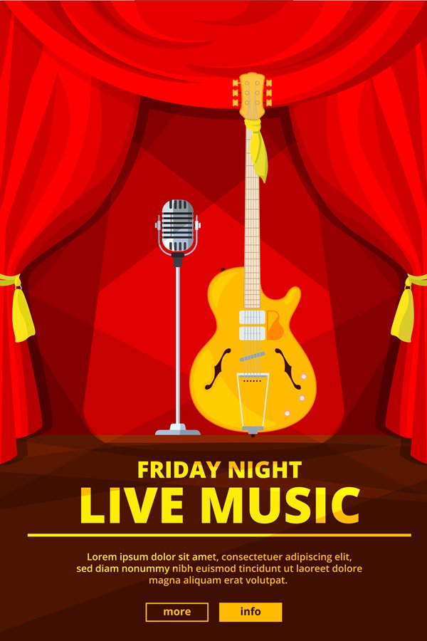 Poster invitation at live music concert. Vector picture of r