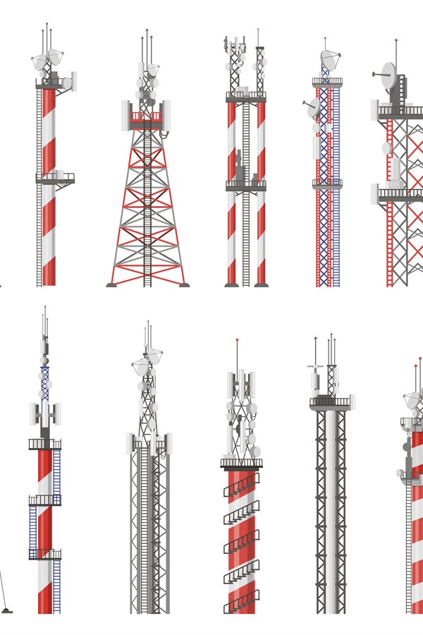 Broadcast technology tower. Communication antenna tower