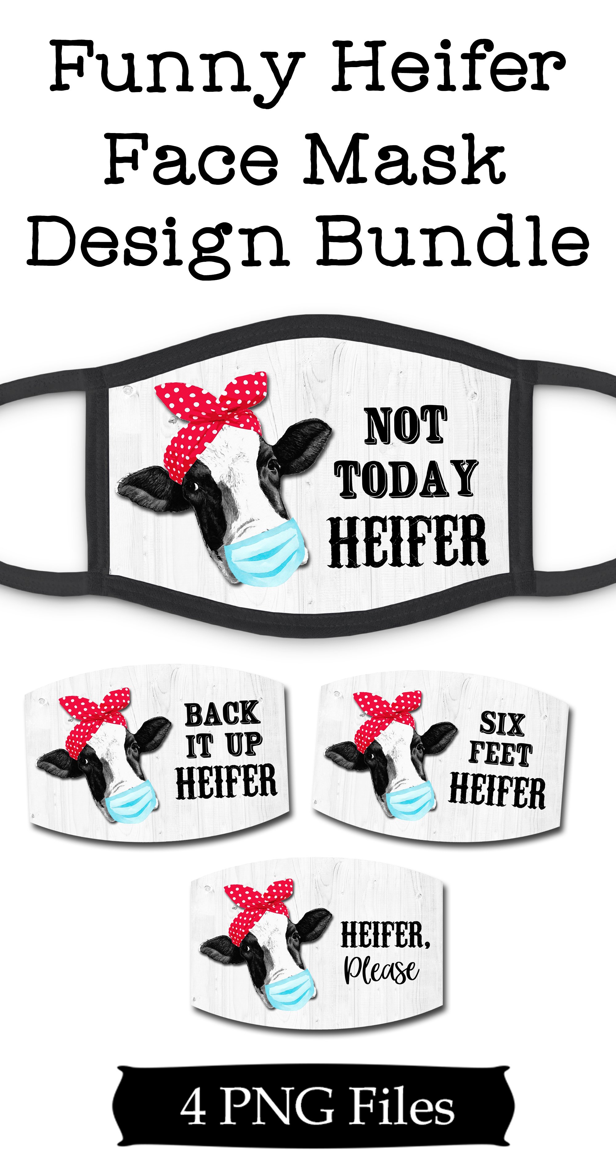 Funny Heifer Face Mask Design Bundle White (860654)
