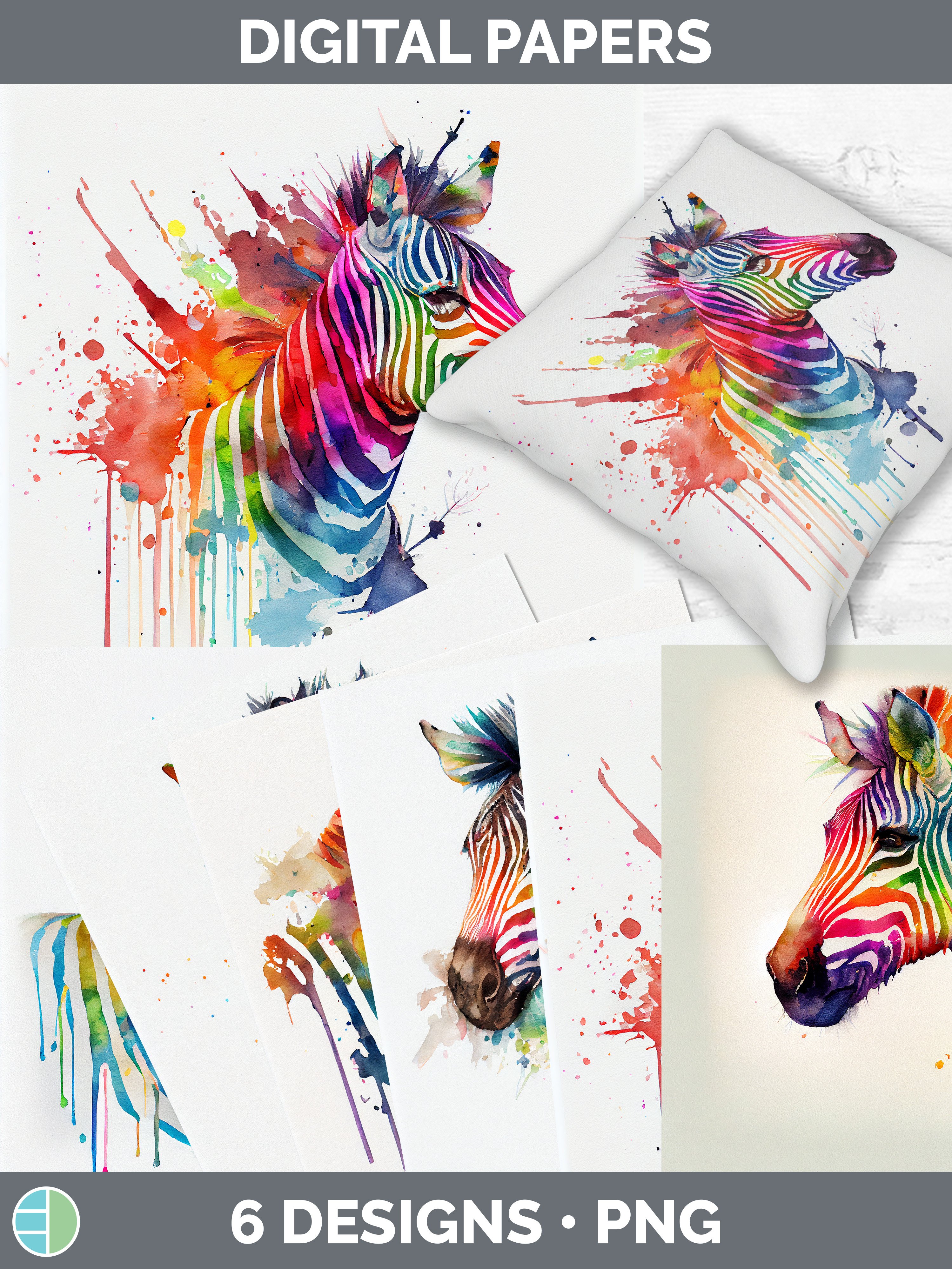 Rainbow Zebra Backgrounds | Digital Scrapbook Papers