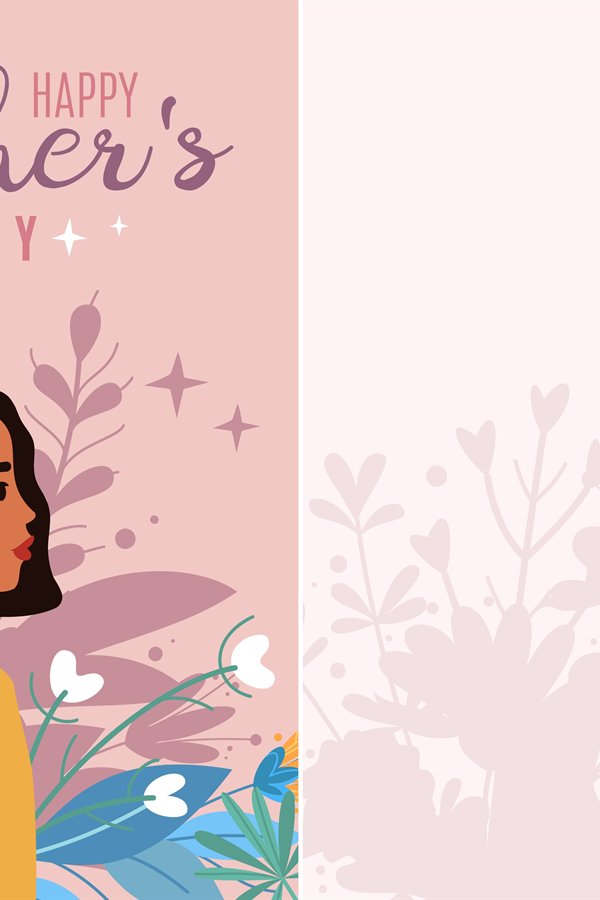 Mothers day card. Women portraits with flowers letter templa