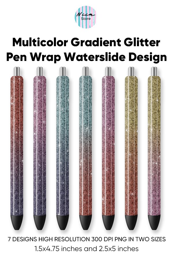 Multicolor Gradient Glitter Pen Wrap Waterslide Bundle
