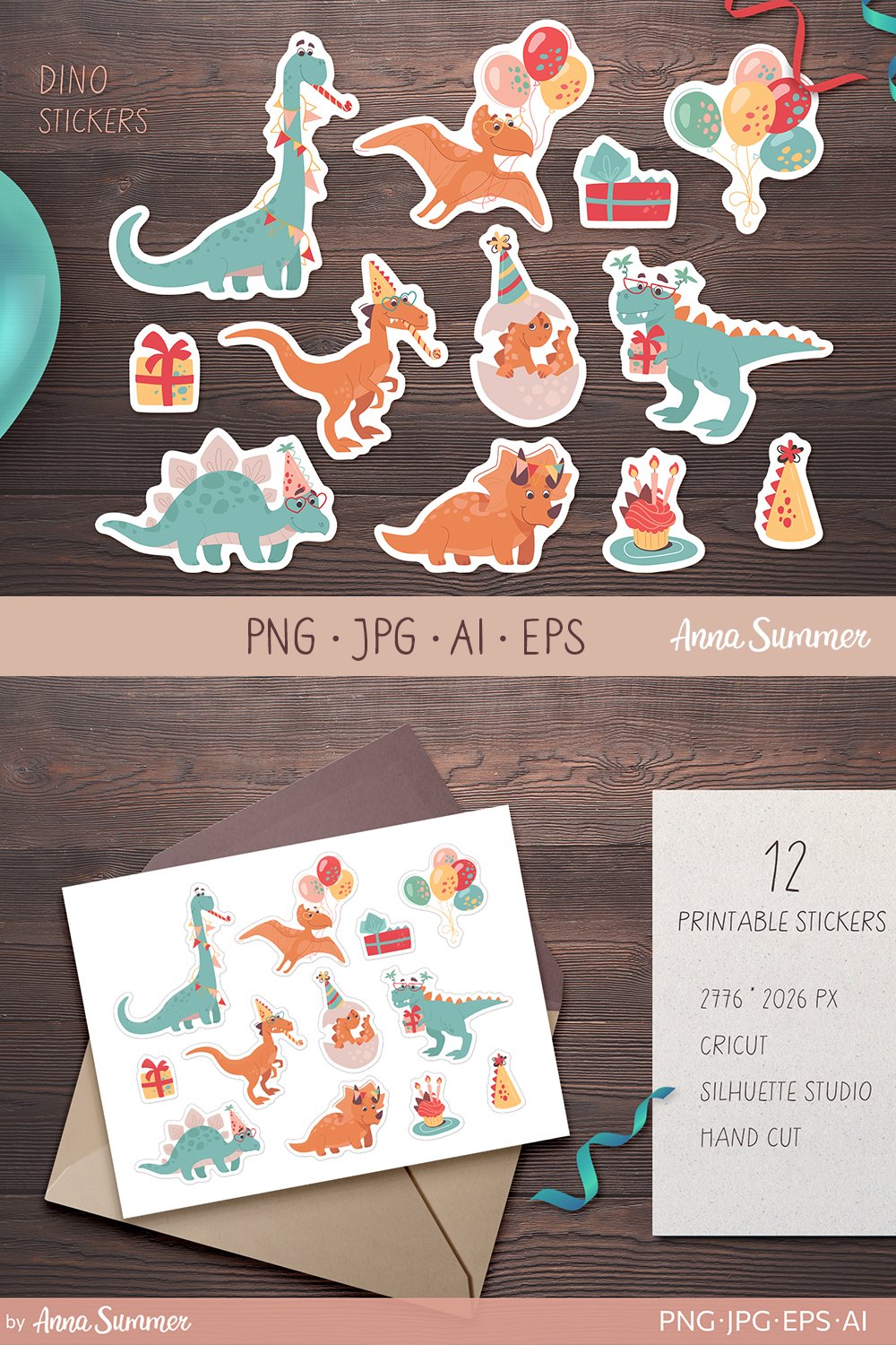 Cute Dino Party | Printable Stickers Cricut Design (2253049)