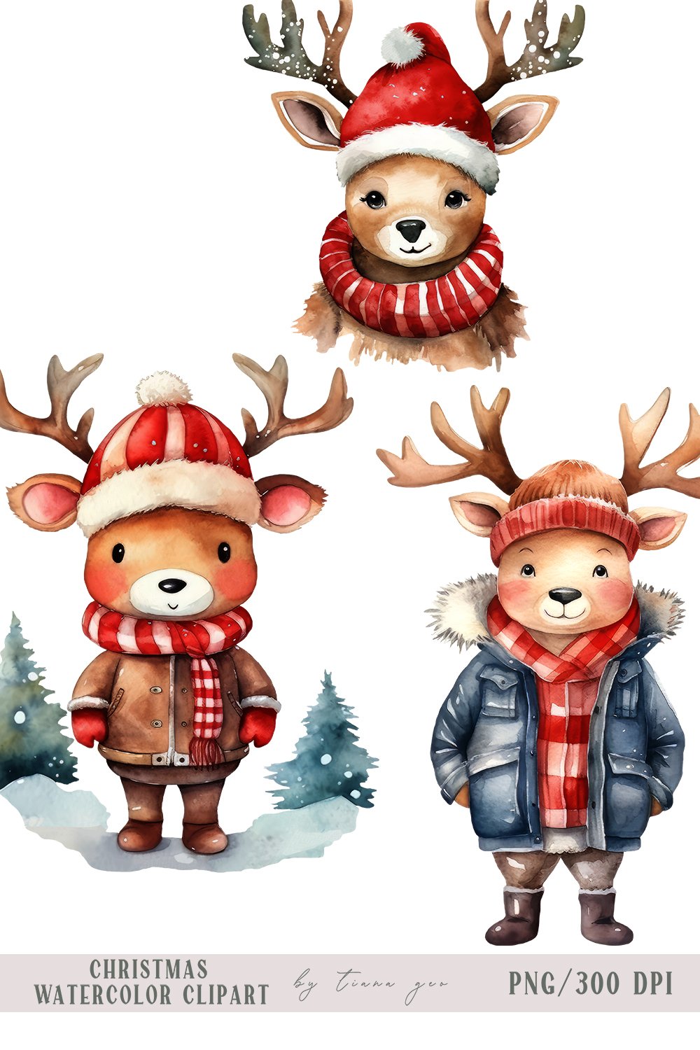 Cute watercolor Christmas reindeer baby clipart png files
