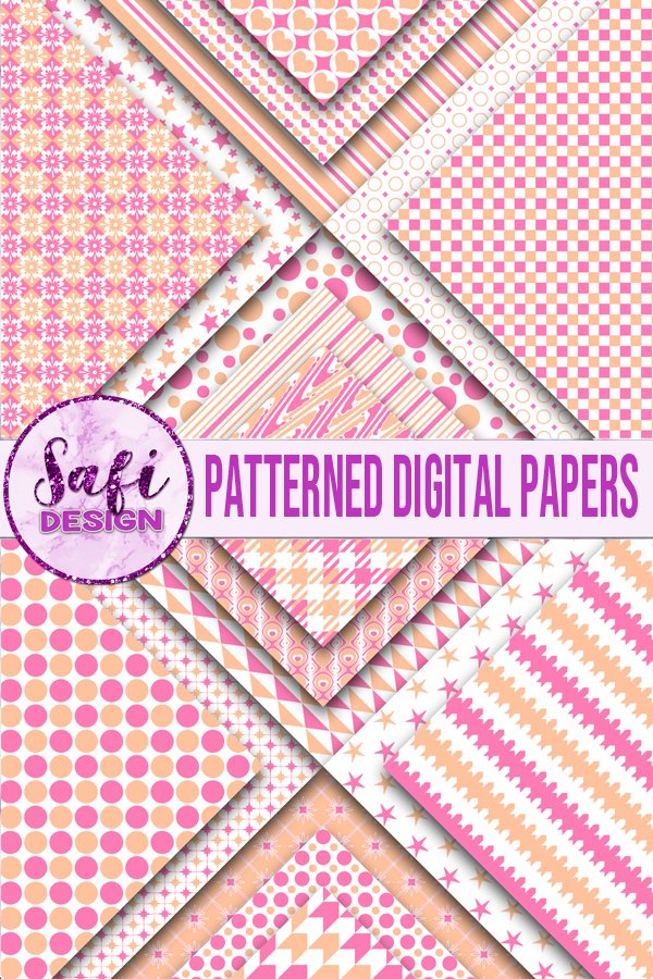 Digital Papers Backgrounds - Pink and Peach Patterns