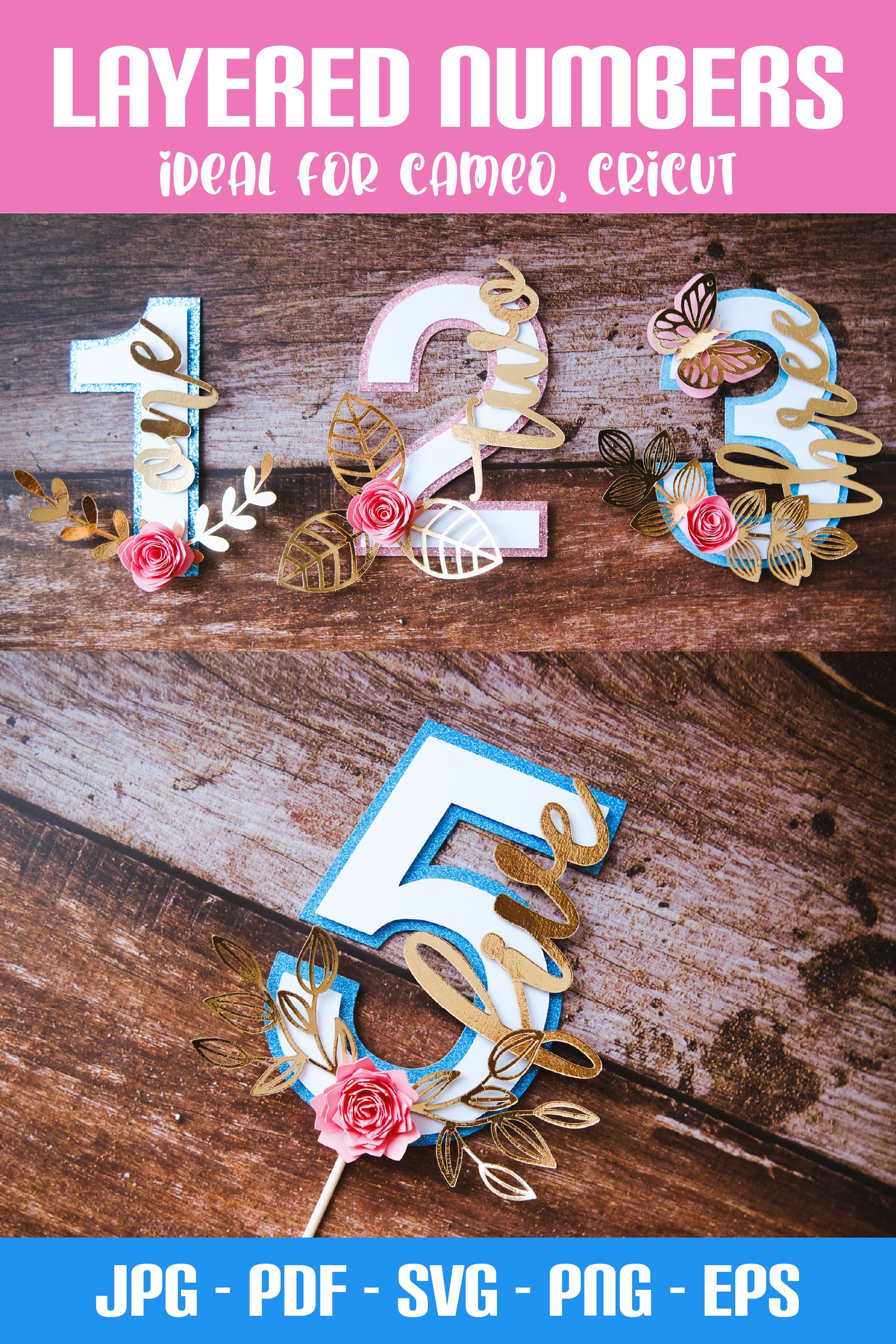 3D Layered floral numbers paper cut I Cake toppers bundle