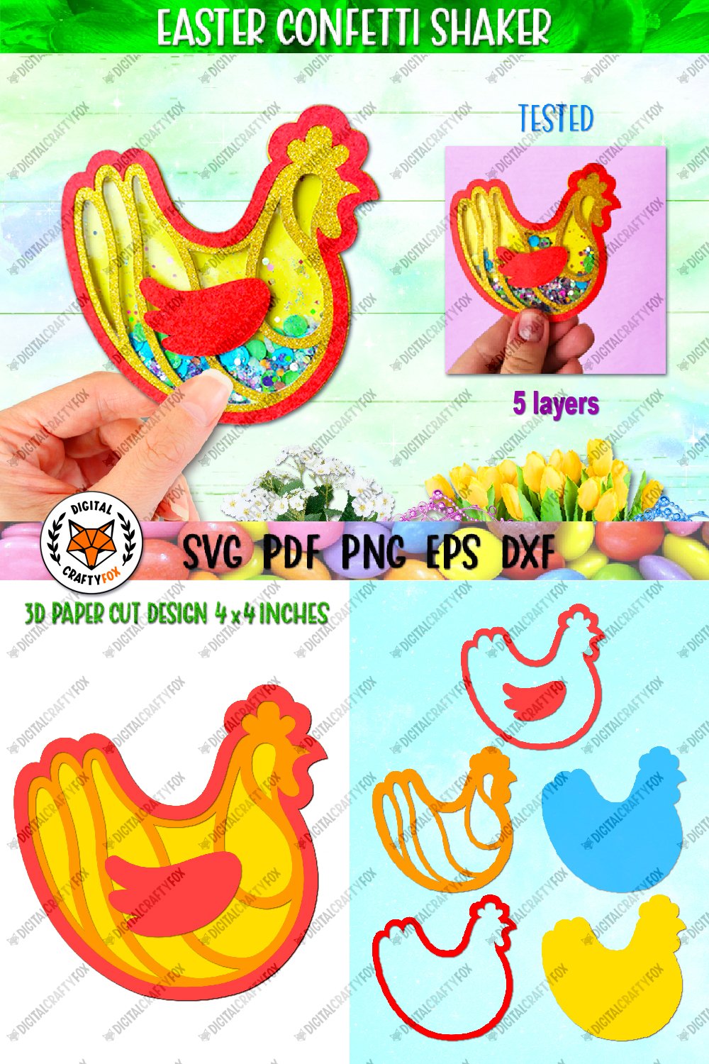 Easter Hen Confetti Shaker, 3D Easter Paper Cut Diy