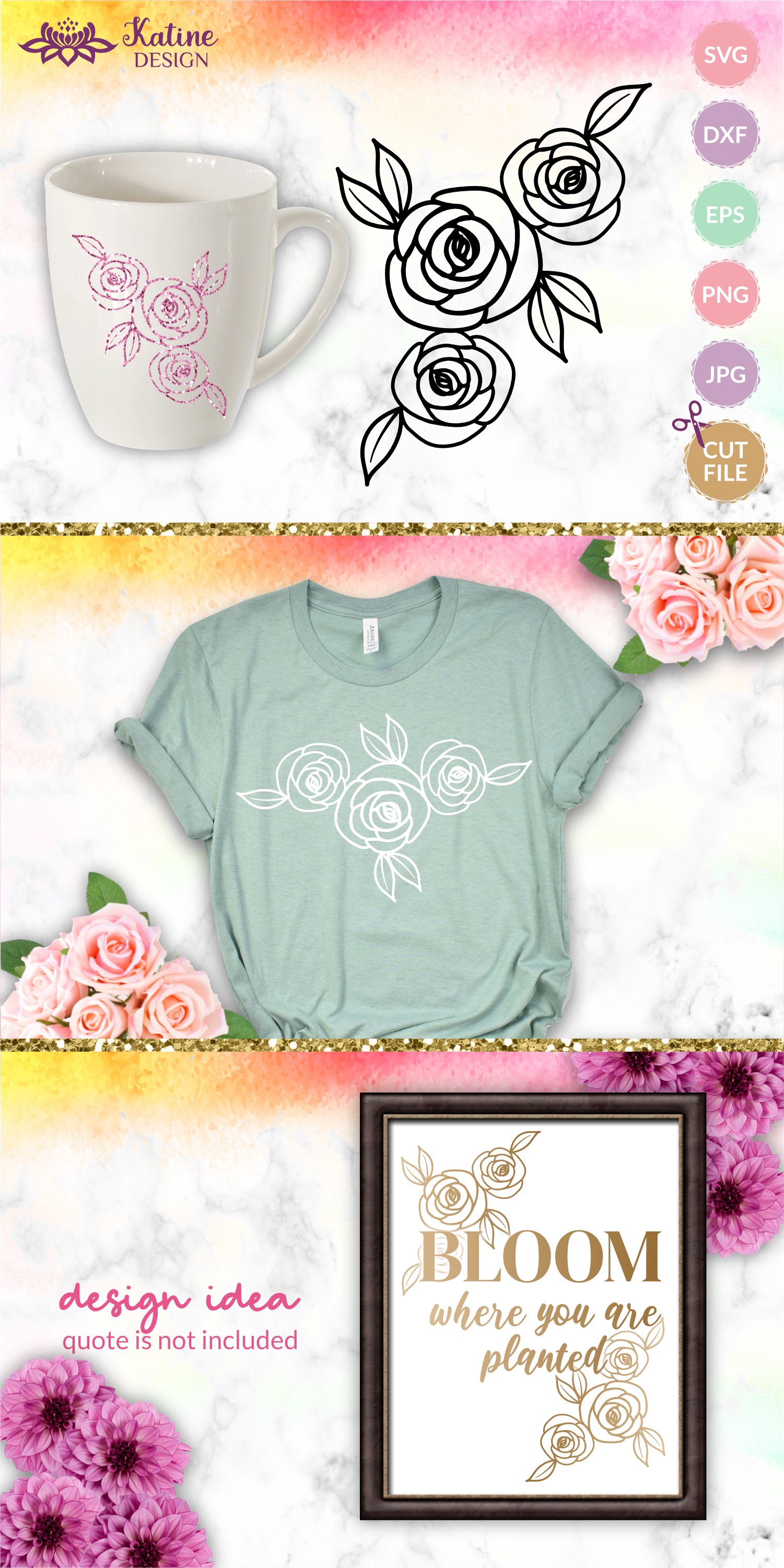 Rose svg flower silhouette floral corner cut file for cricut