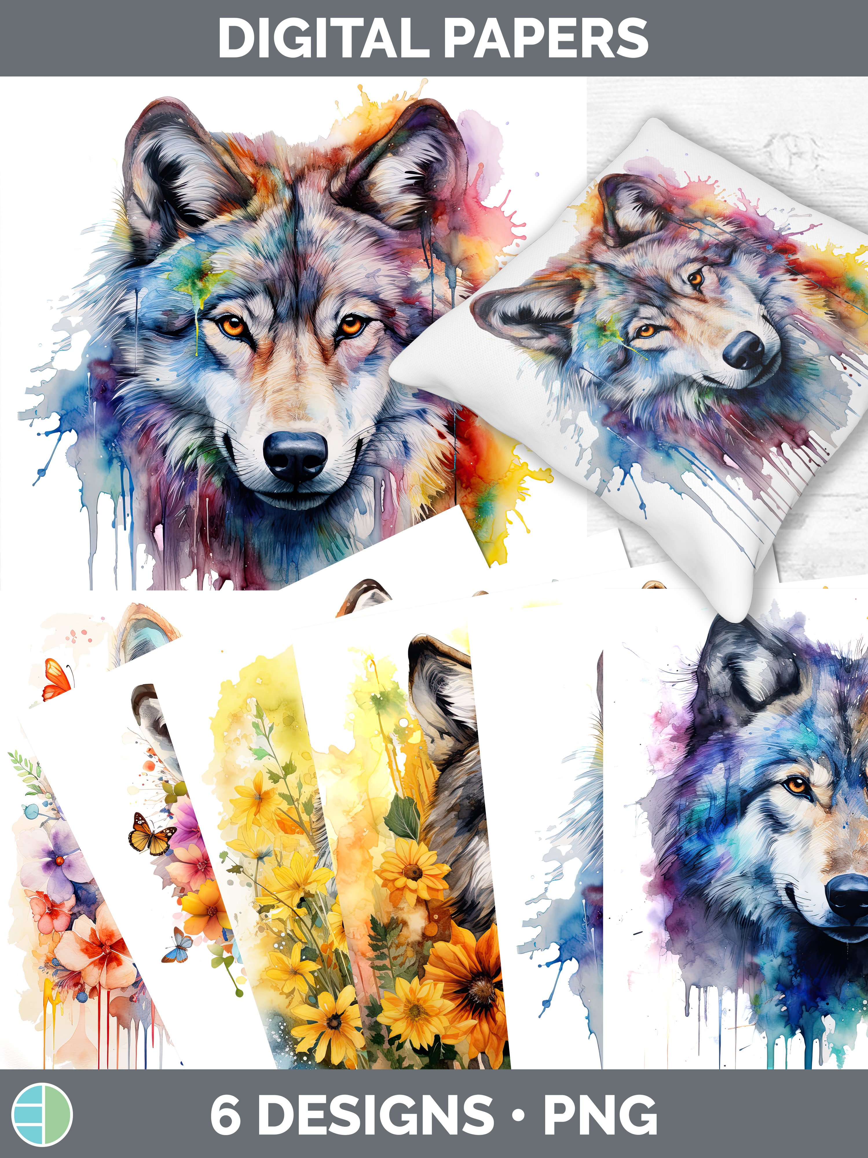 Pretty Wolf Paper Backgrounds | Bundle Digital Scrapbook Pap