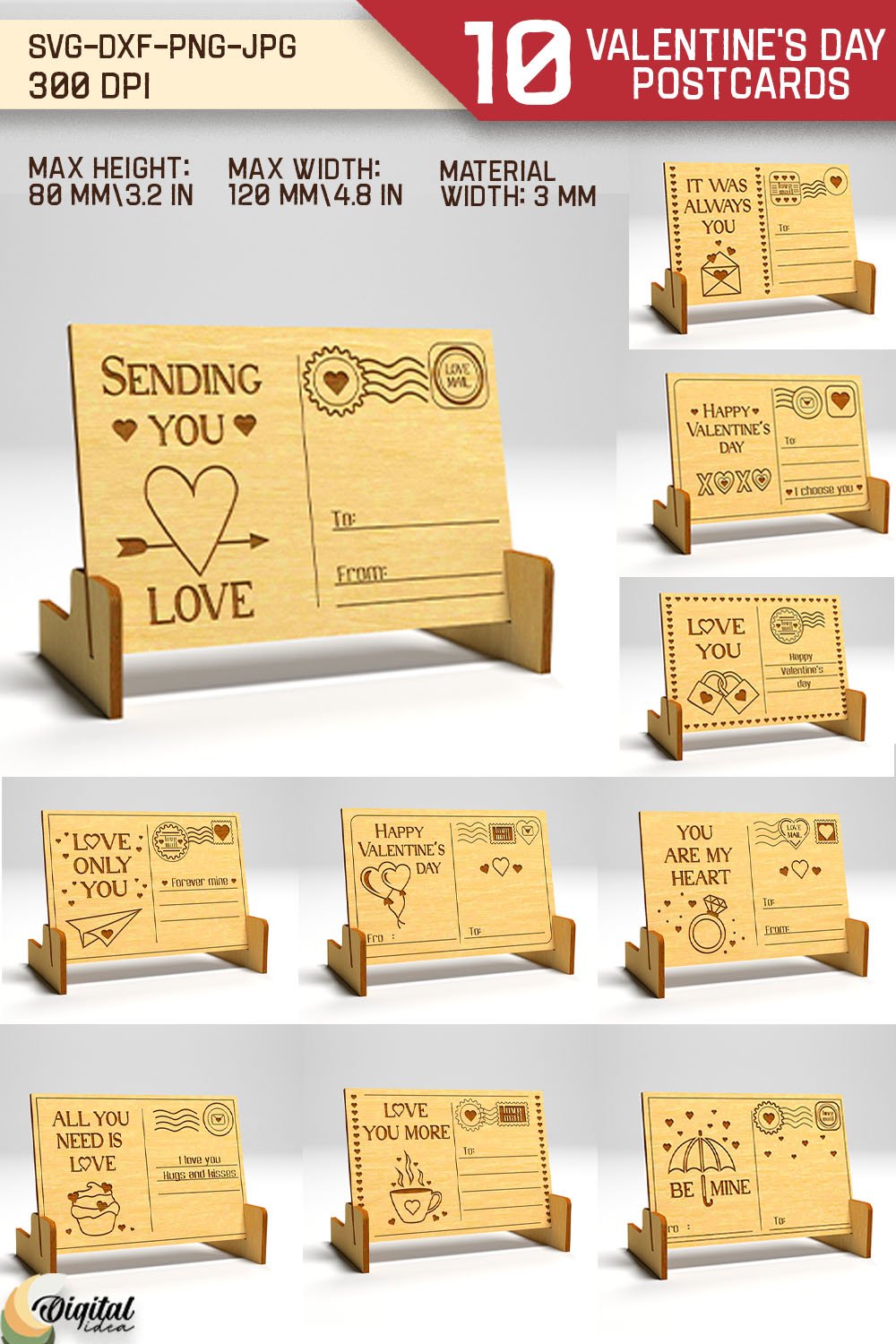 Valentine's Day Postcard SVG Bundle. Gift Card Laser Cut