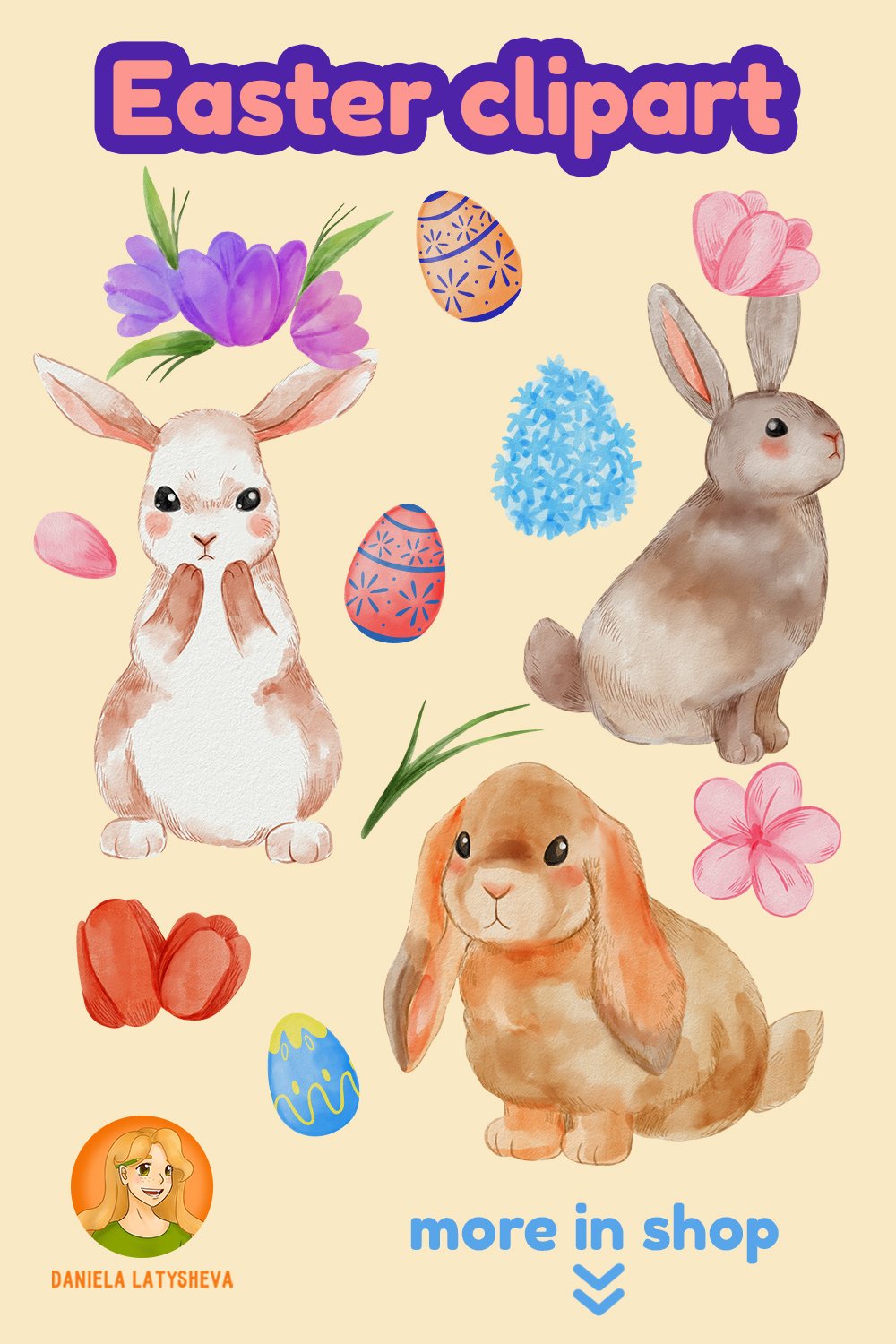 Easter rabbit watercolor clipart| Cute spring PNG clipart