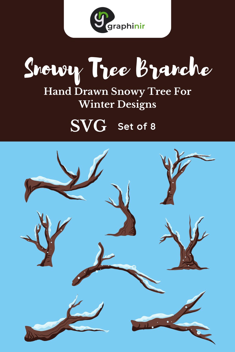 Set of Snowy Tree Branch For Winter Designs and Background