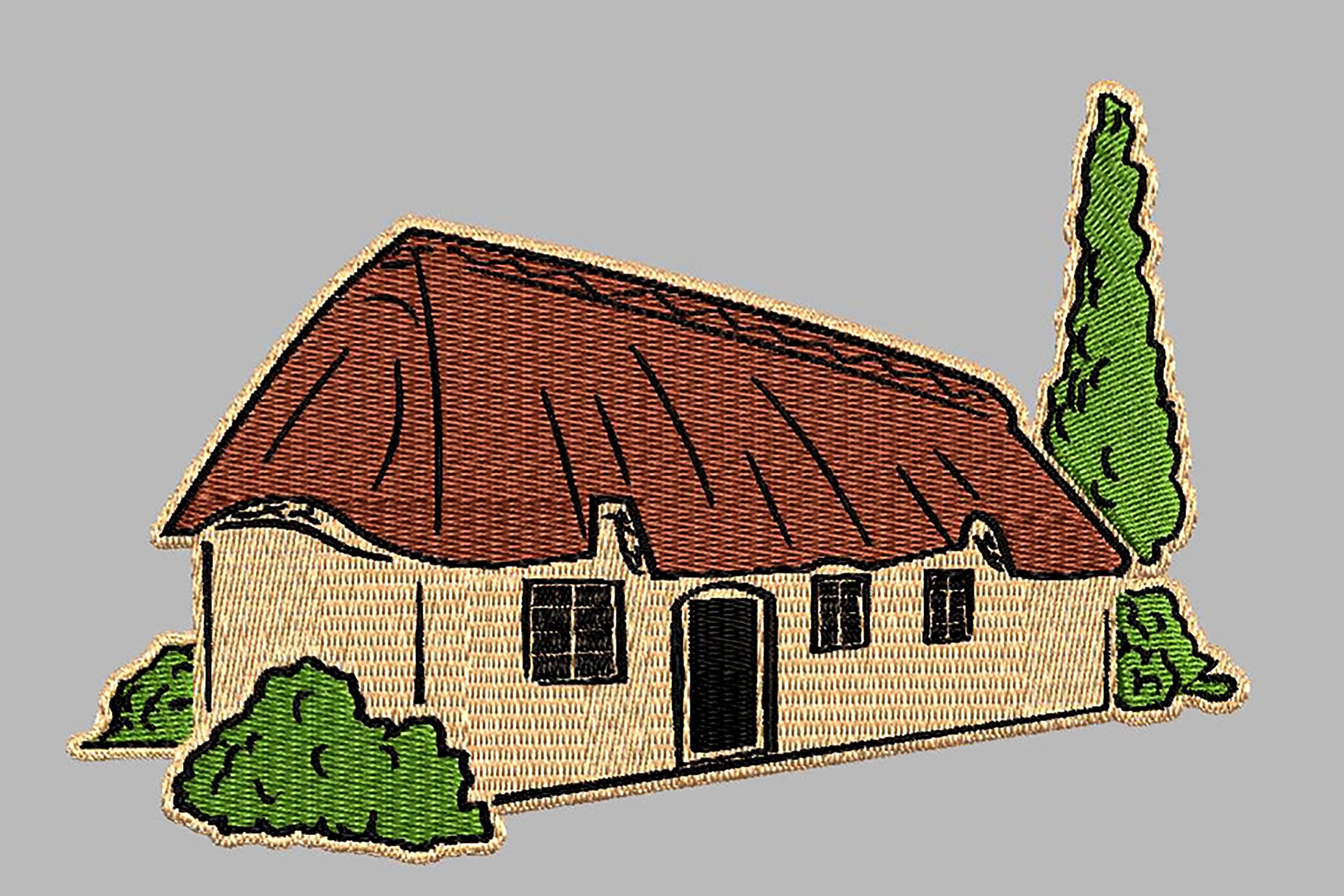 embroidery design thatched cottage