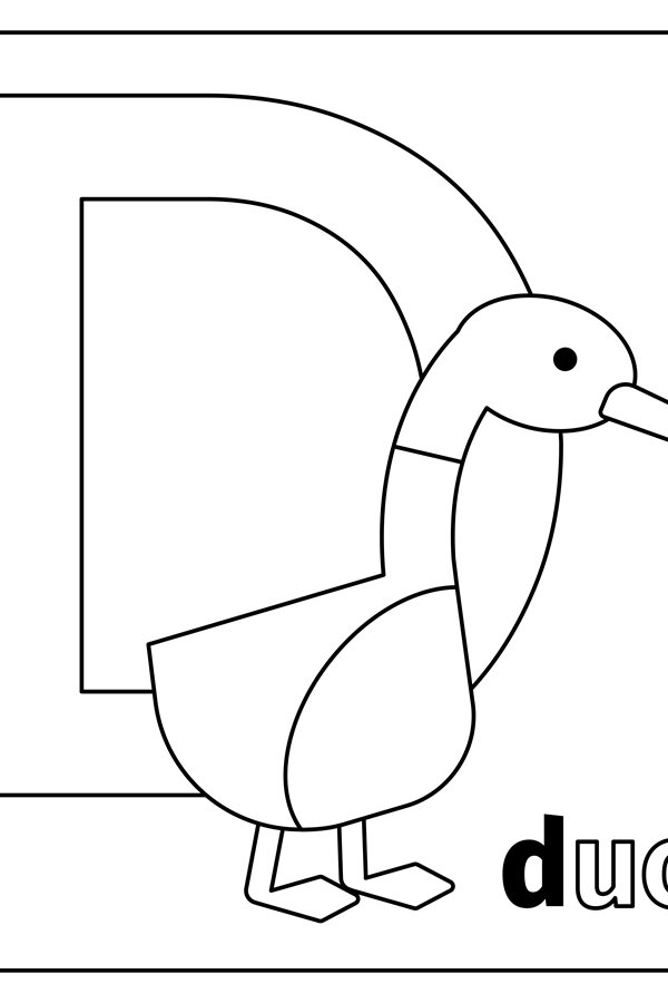 Duck, letter D coloring page