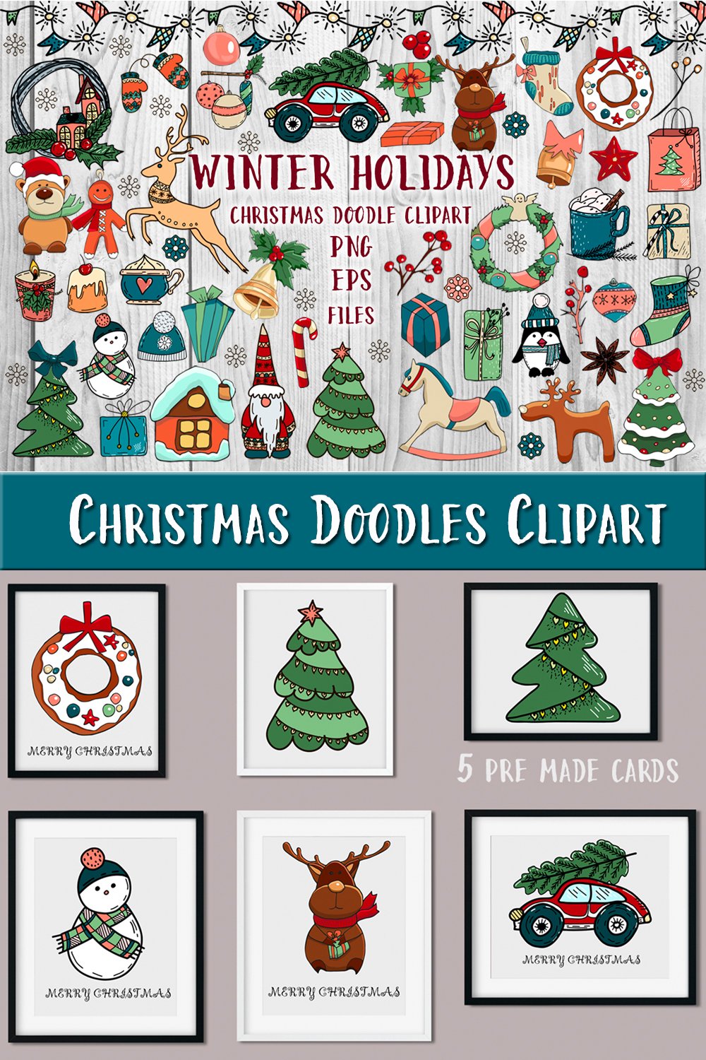 Christmas PNG doodles clipart, winter vector clipart HappyNY