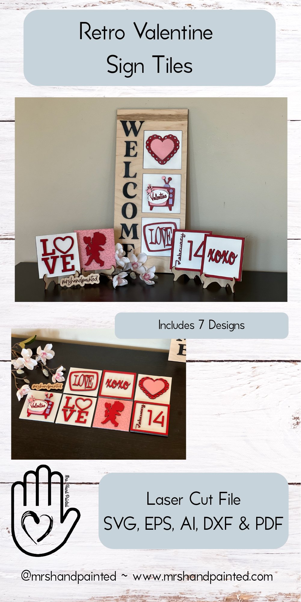 Retro Valentine Interchangeable Sign Tiles Laser Cut