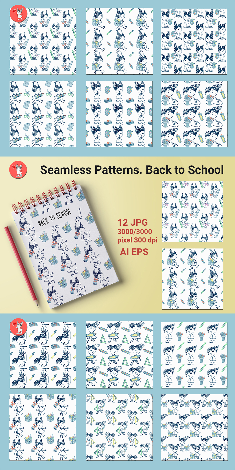 Seamless Patterns. Back to School
