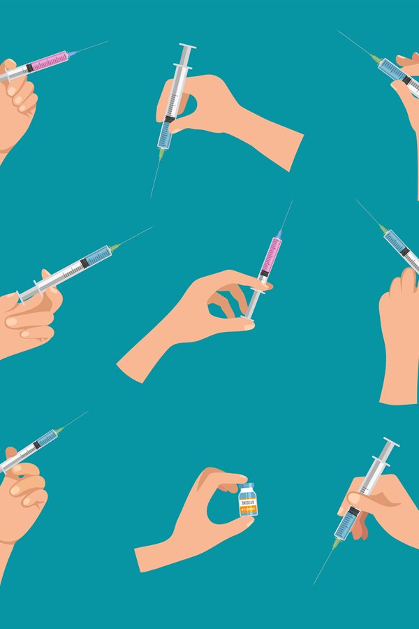 Syringe in hand. Covid vaccination doctor make injection nee