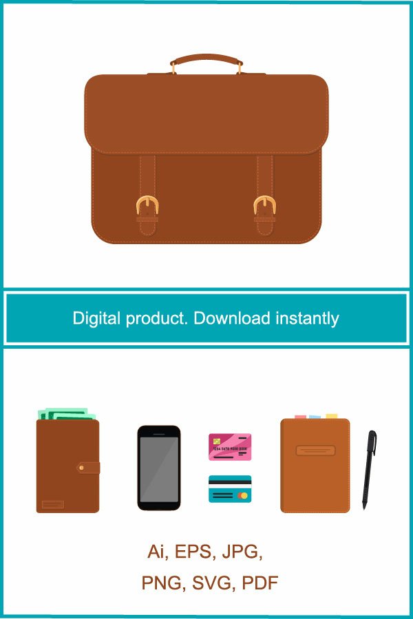 Briefcase. Brown briefcase with business accessories