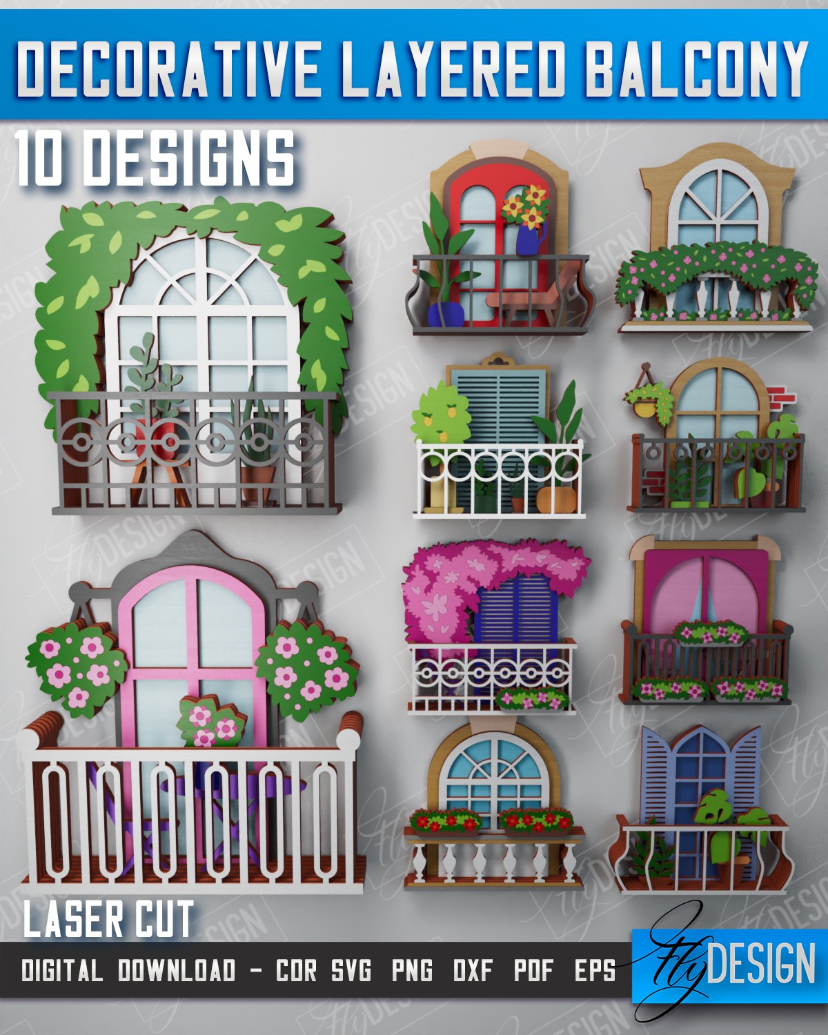 Decorative Layered Balconies Laser Cut Bundle (4680776)