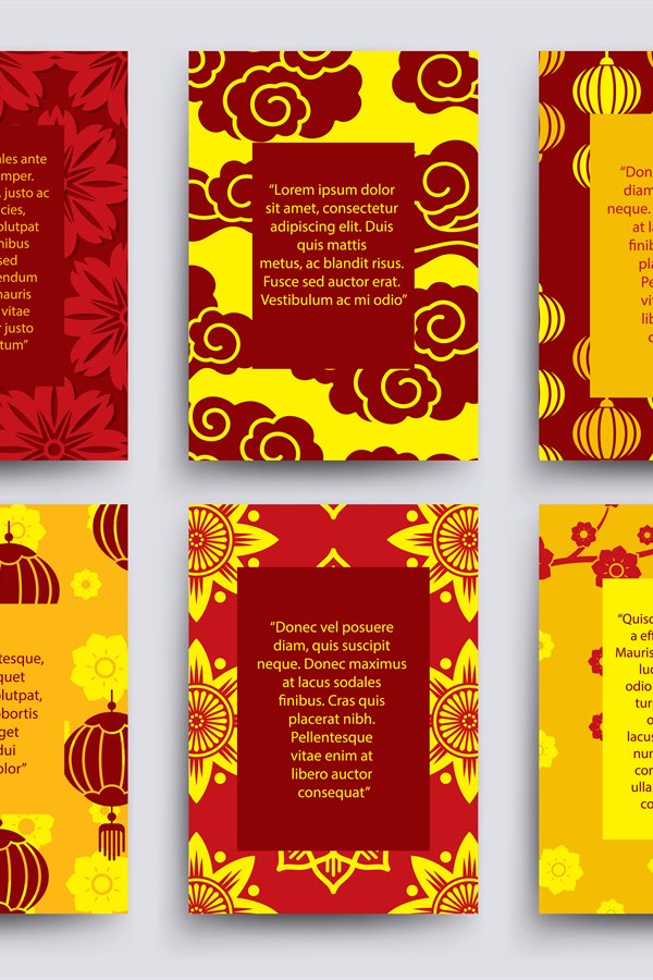 Asian style cards collection. Chinese, japanese, korean bann