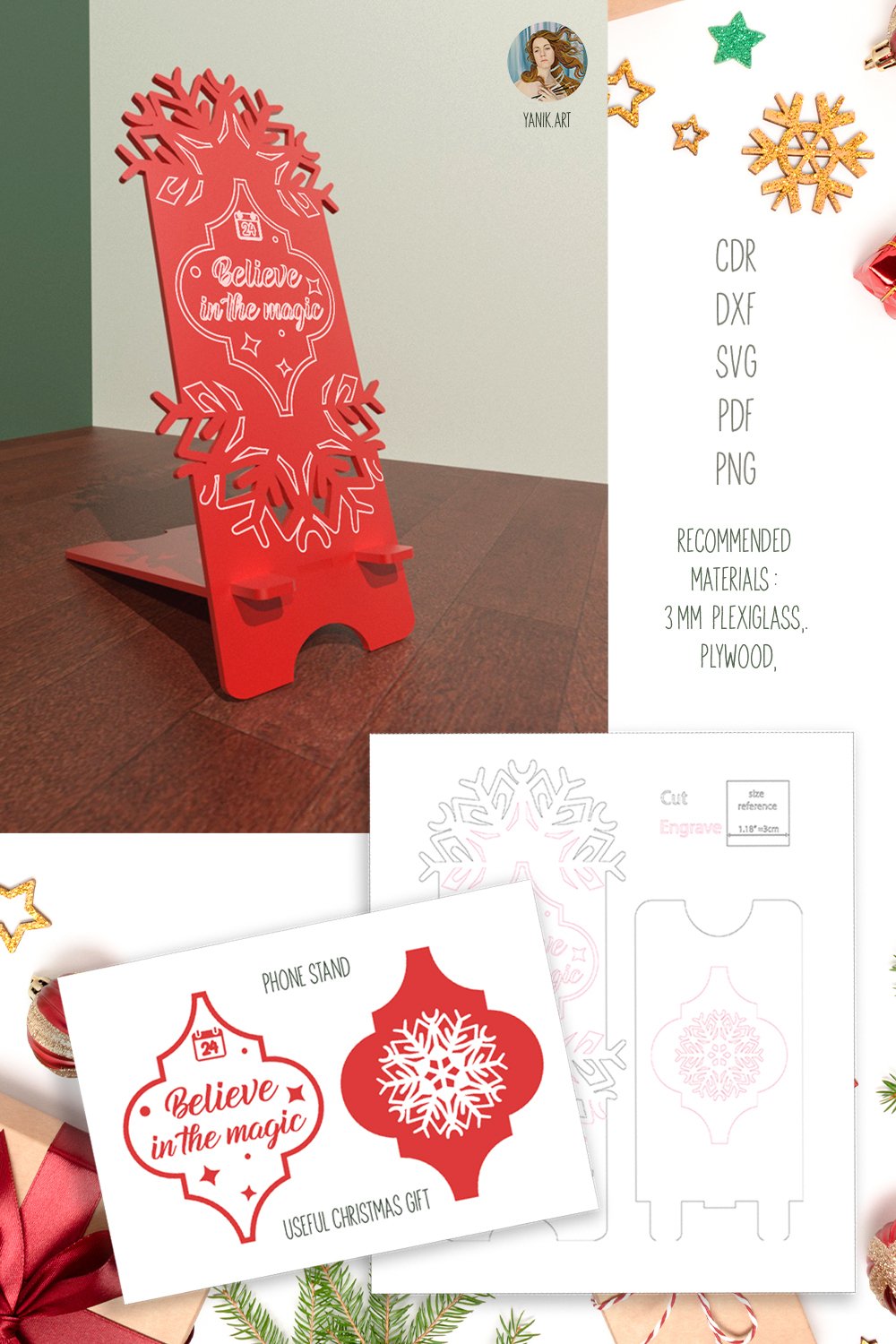 Christmas Phone Stand design laser cut christmas arabesque