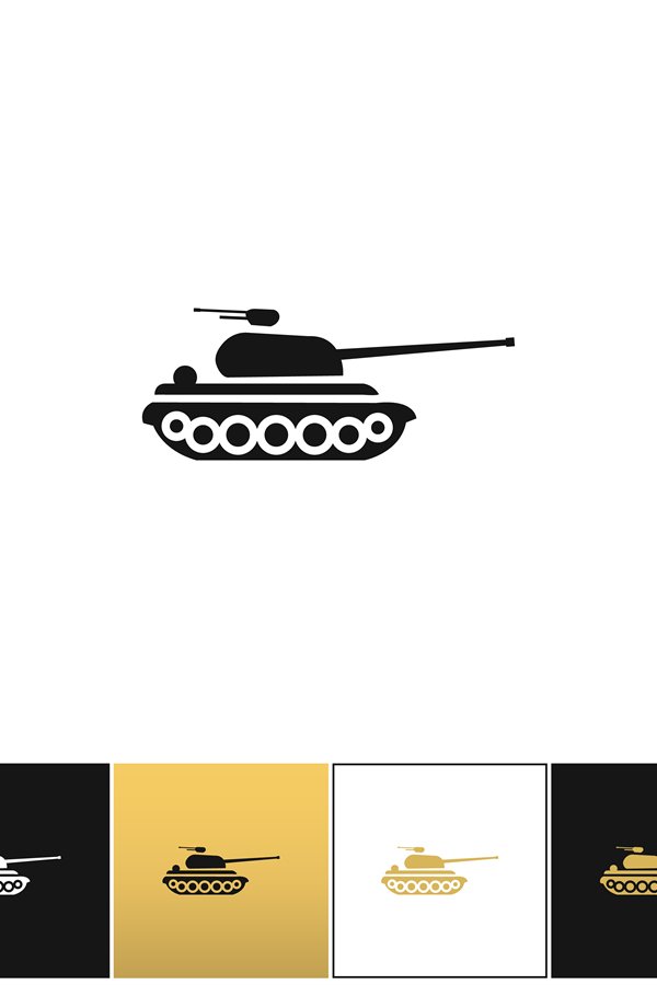 Military tank sign or fire warfare artillery vector icon