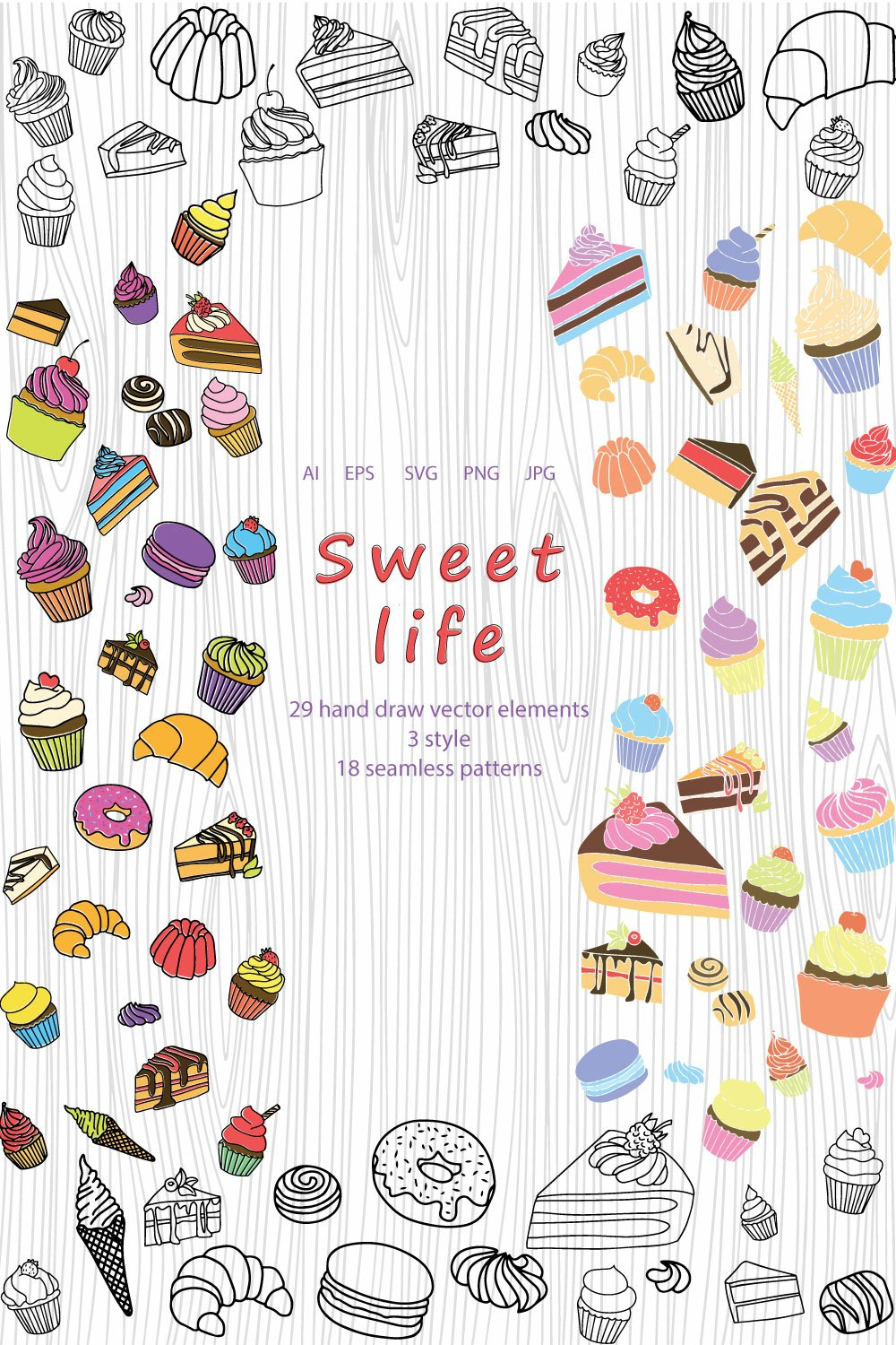 Sweet desserts. Vector elements and patterns