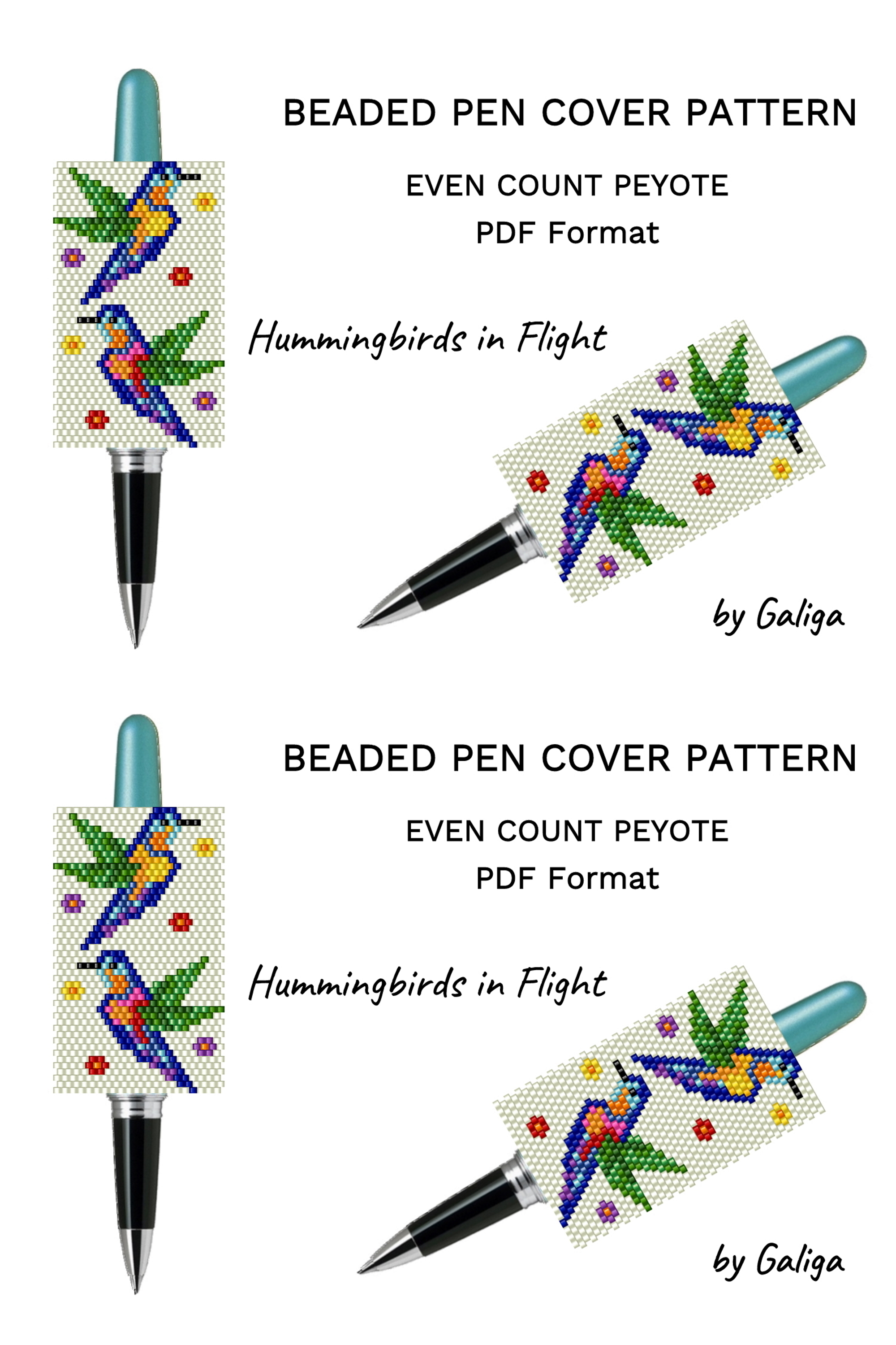 Seed Bead Pen Wrap Pattern, Flying Hummingbirds