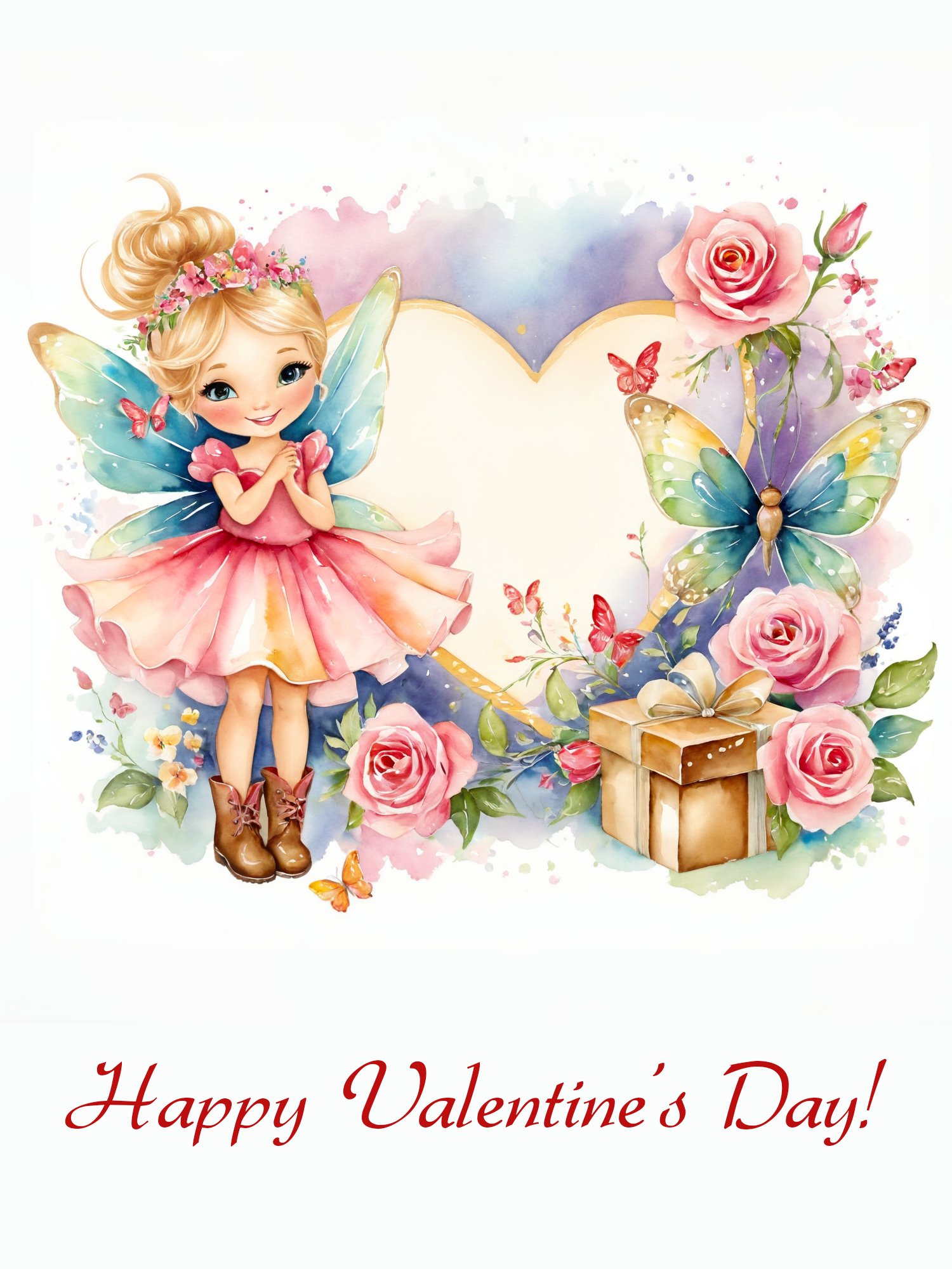 Valentine's Day Card: Charming Watercolor Fairy Png file