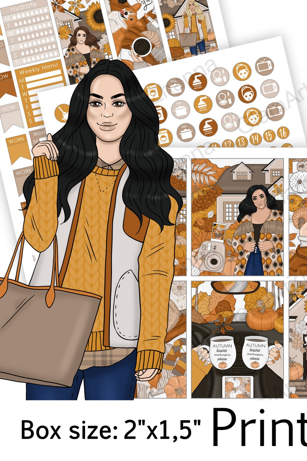 Autumn Vibes Printable Sticker Box Size 2"x1,5"