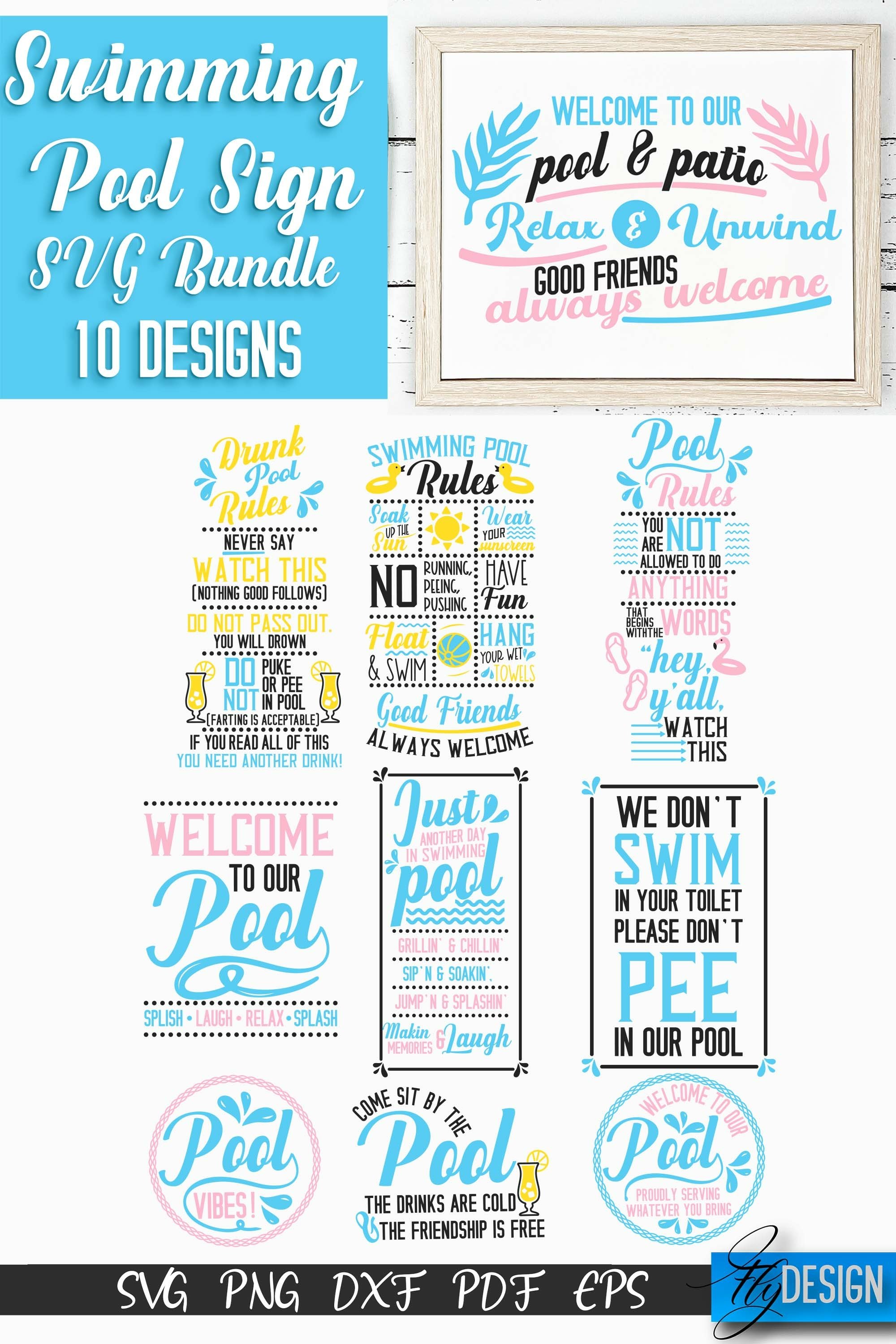 Swimming Pool Sign SVG Bundle | Swimming Pool Rules SVG