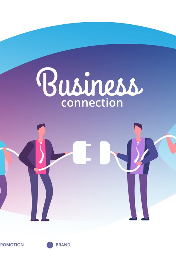 Business teams connect plug. Businessmen connecting connecto